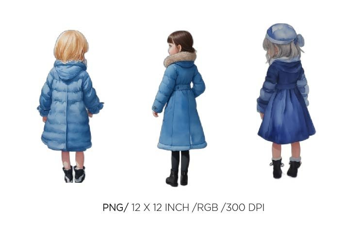 blue watercolor, winter children, kids, baby girl, bundle