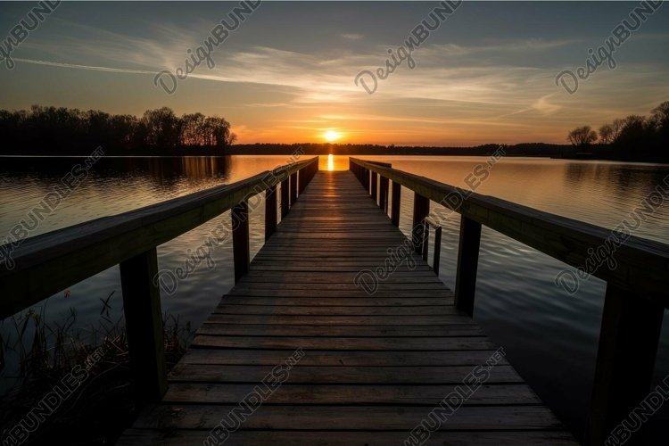 Serene sunset at lakeside pier (4319974)