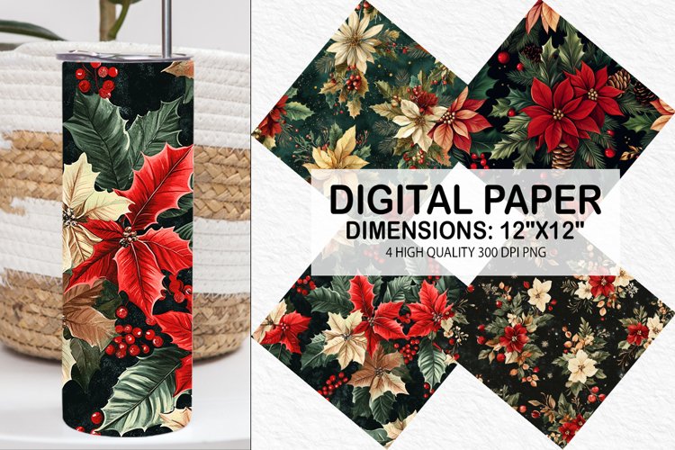 Christmas Floral Seamless Digital Paper