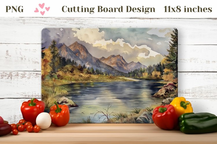 Watercolor River Cutting Board Design, Forest Cutting Board