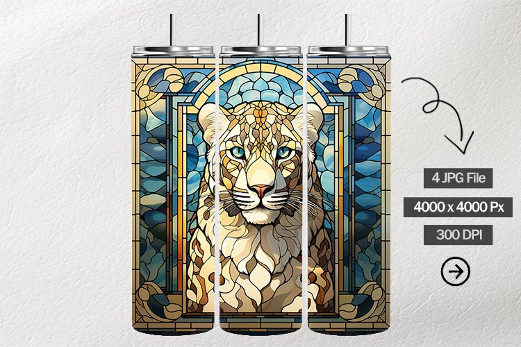 Snow Leopard Stained Glass Square Coaster - 4 (2972086)