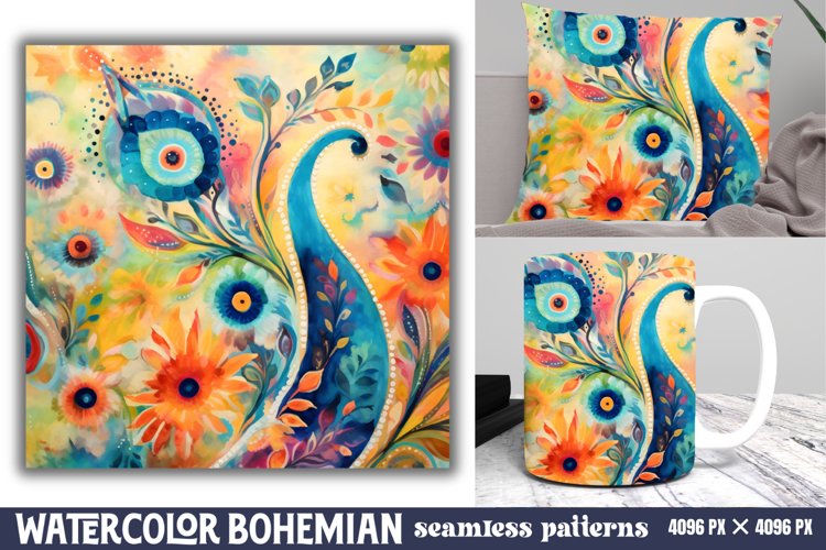 Seamless Watercolor Bohemian Patterns Background