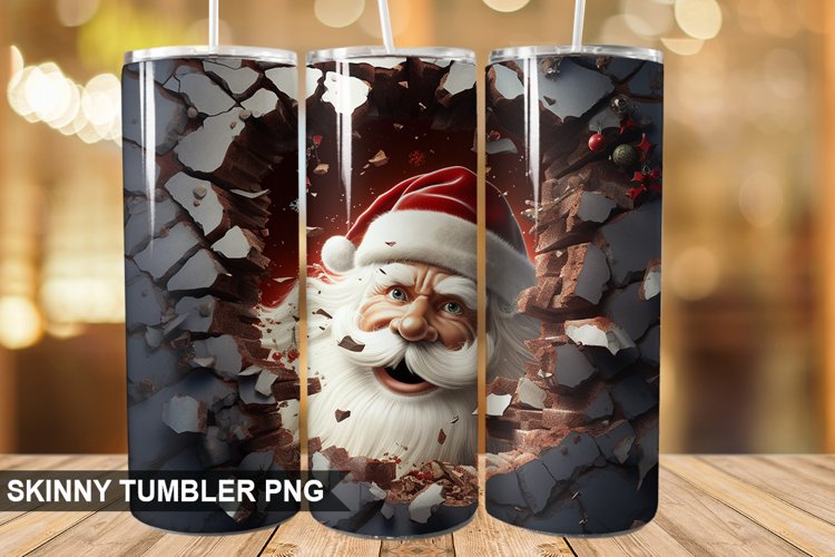 3D Christmas Santa Cracked Hole PNG Tumbler Design