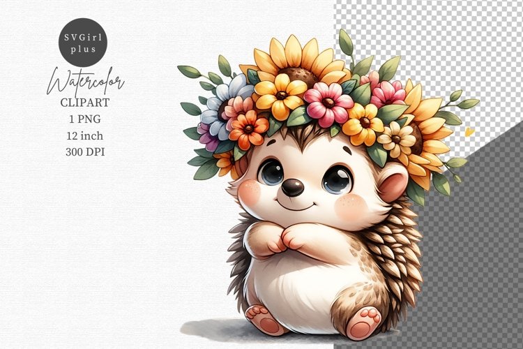Hedgehog clipart, Cute Animals Clipart, Sunflowers