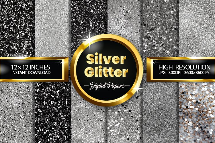 Silver Glitter Pattern Digital Papers, Glitter Paper