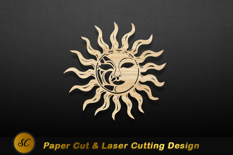 Celestial sun face wooden cutout moon Laser Cut