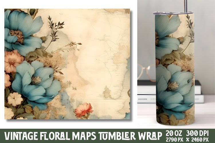 Vintage Floral Maps Tumbler Wrap
