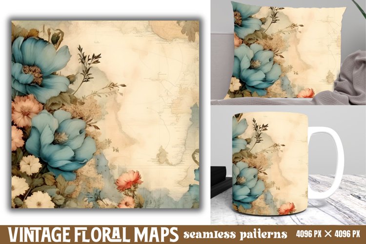 Vintage Floral Maps Seamless Patterns Backgrounds,