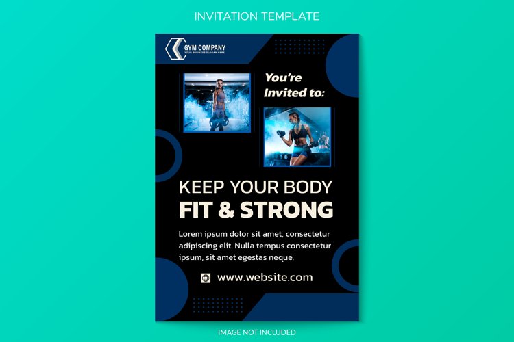 Flat gym and fitness show invitation template