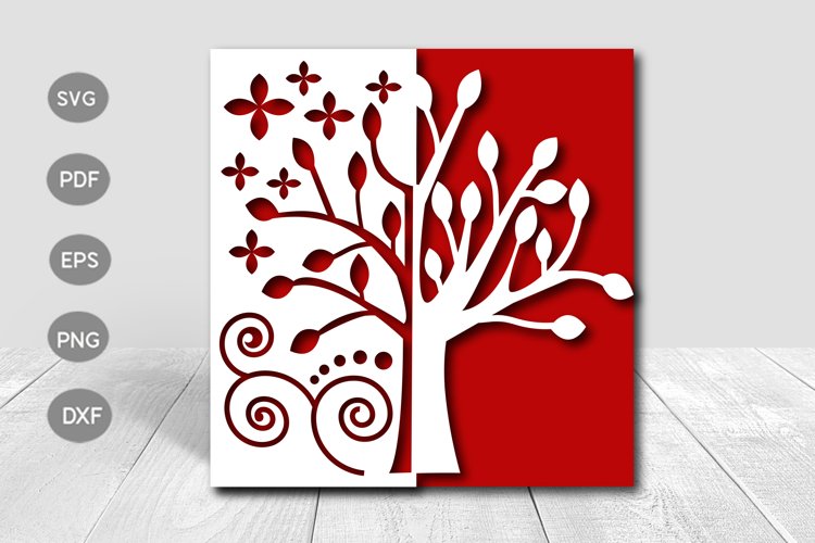 Tree Papercut Card Cover Template SVG Design