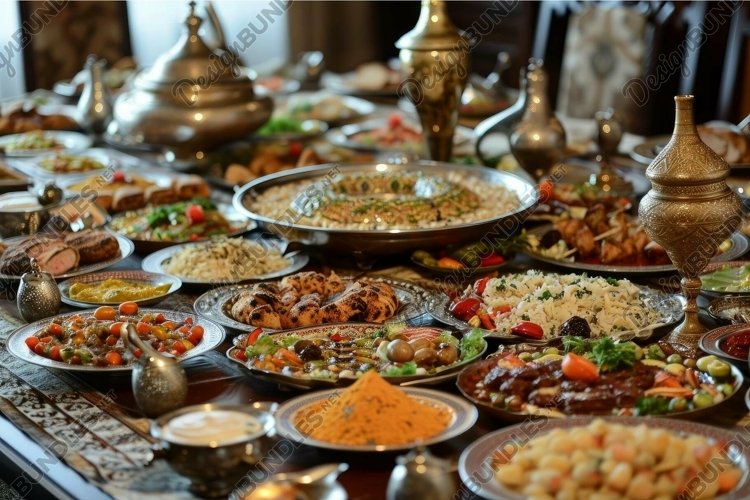Lavish Arabian dish table. Generate Ai