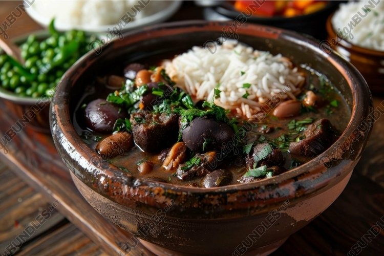 Traditional brazilian feijoada served in clay pot
