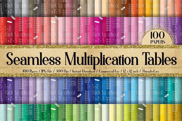 100 Seamless Math Kids Multiplication Table Digital Papers