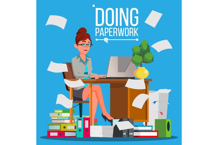 Business Woman Doing Paperwork Vector. Office (644685)