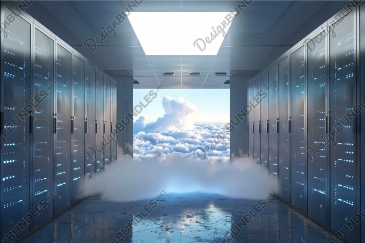 Futuristic data center with clouds