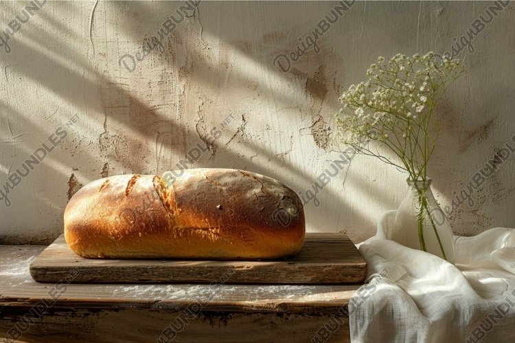 Rustic bread loaf on wooden table