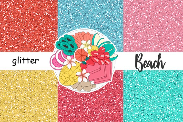 Beach Bright GLITTER Tropical Flower Vacation Sticker JPEG
