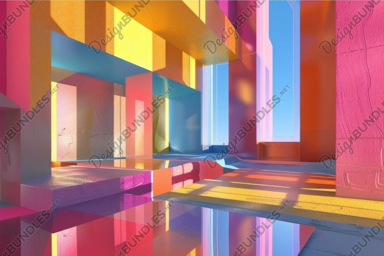 Colorful abstract geometric interior space