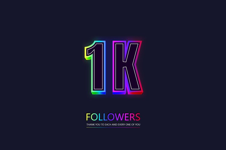 1k social followers and subscribers neon text effect.