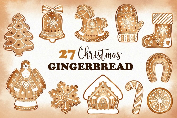 Watercolor Gingerbread Clipart. Christmas Clipart. Xmas PNG