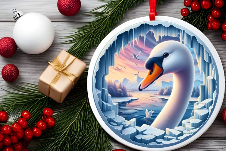 Swan Smiling Through Icy Wall Round Ornament Sublimation PNG