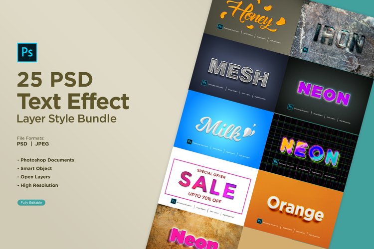 25 Text Effect Layer Style Bundle Vol-08