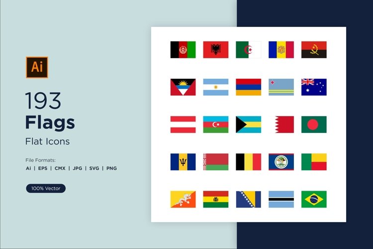 193 Flags Flat Icon Set