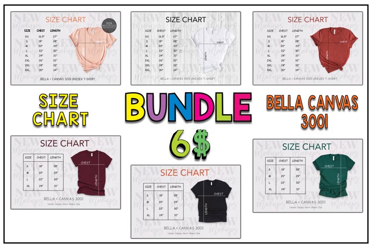 Bundle Size Chart | Bella Canvas 3001 Size Chart unisex