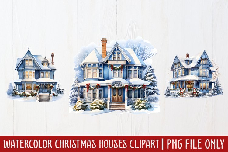 Watercolor Christmas houses clipart (4425293)