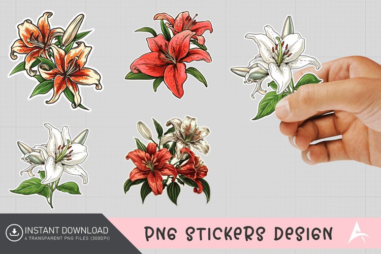 Lily Sticker Clipart,Botanical Lily Sticker