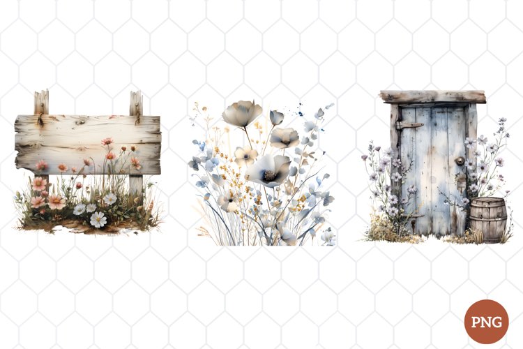 Watercolor Rustic Flowers Clipart (3760955)