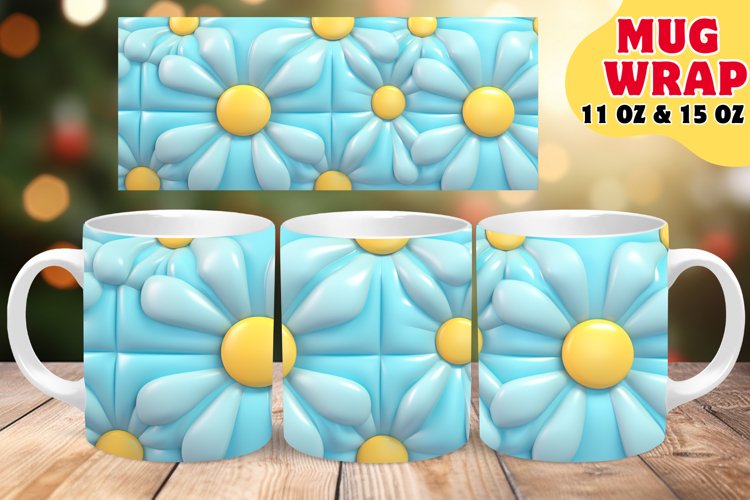 Colorful Flower Magic: 3D Inflated Puff Mug Wraps (2944469)