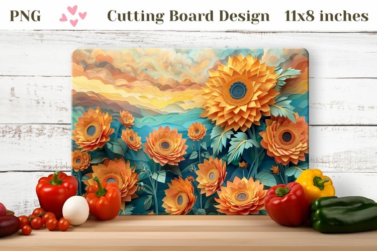 3D Sunflowers Cutting Board Design, Sunflowers Sublimation