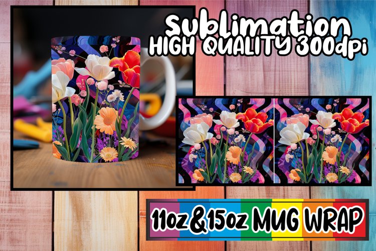 Colorful Flower Pattern Mug Wrap