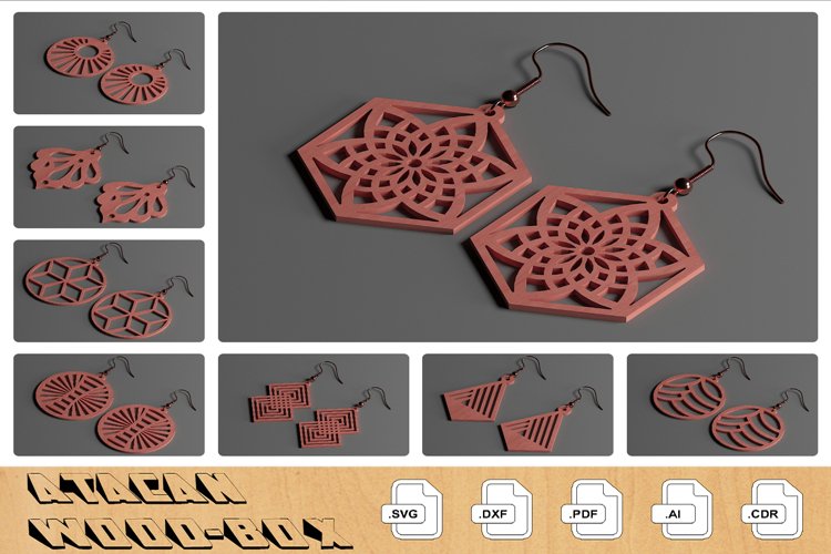 Earring Bundle / Wood Leather Earrings Template DXF, SVG 287