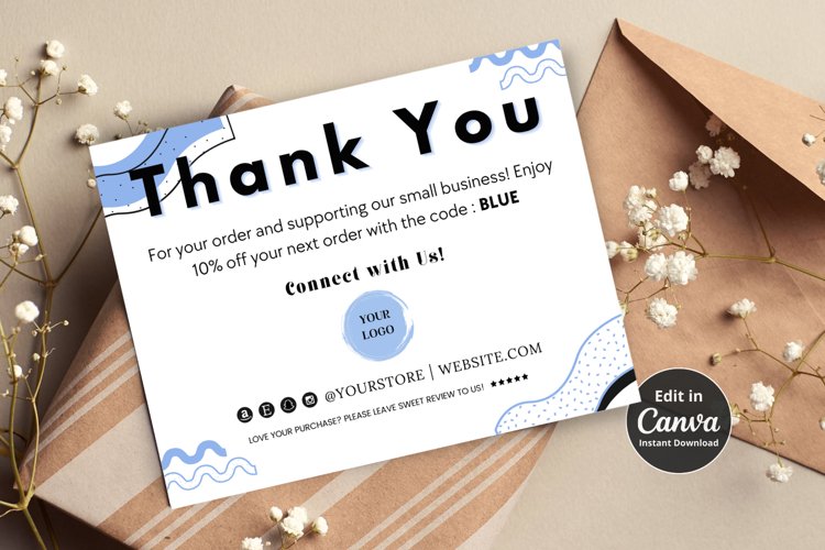 Simple Blue Geometric Thank You Card Template