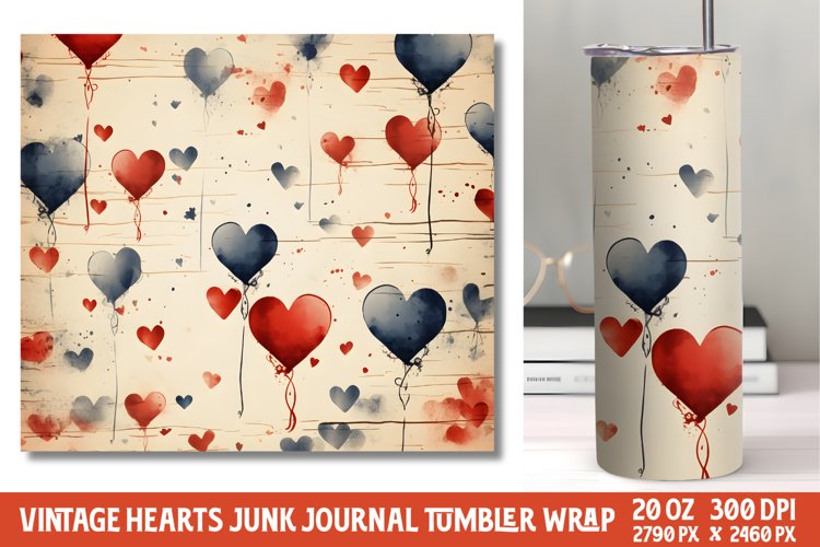 Vintage Hearts Junk Journal Tumbler Wrap