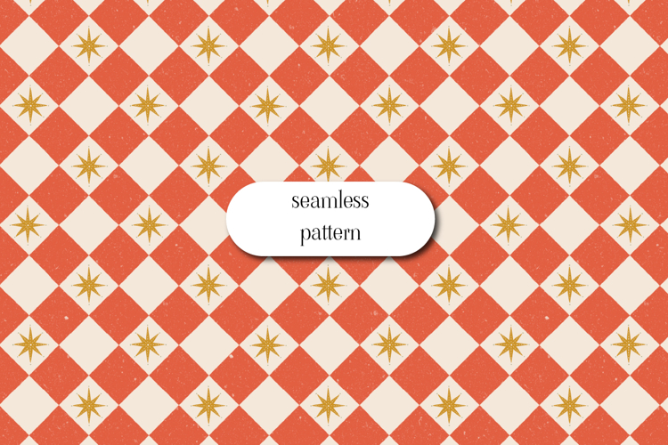 Retro Diamond Star Seamless Pattern in Red and Gold