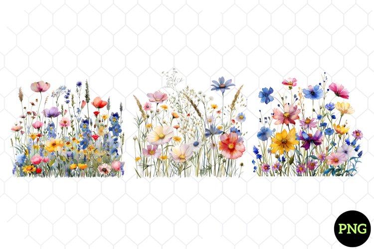 Wall Art Set Watercolor Wildflowers Clipart Bundle