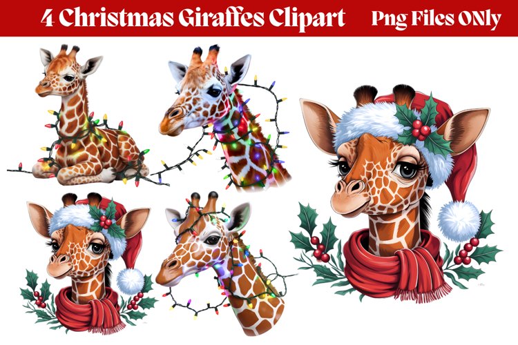 Christmas Giraffes Clipart PNG (4973929)