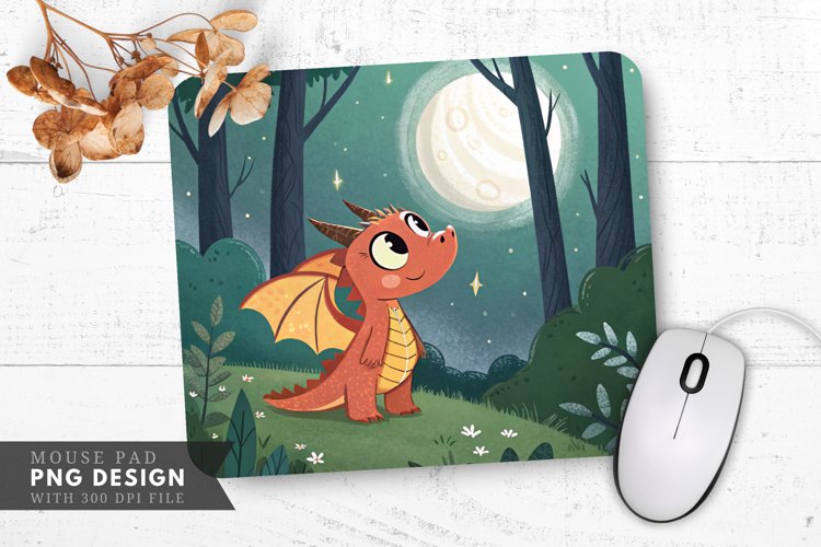 Moonlit Forest Dragon Mouse Pad PNG Design