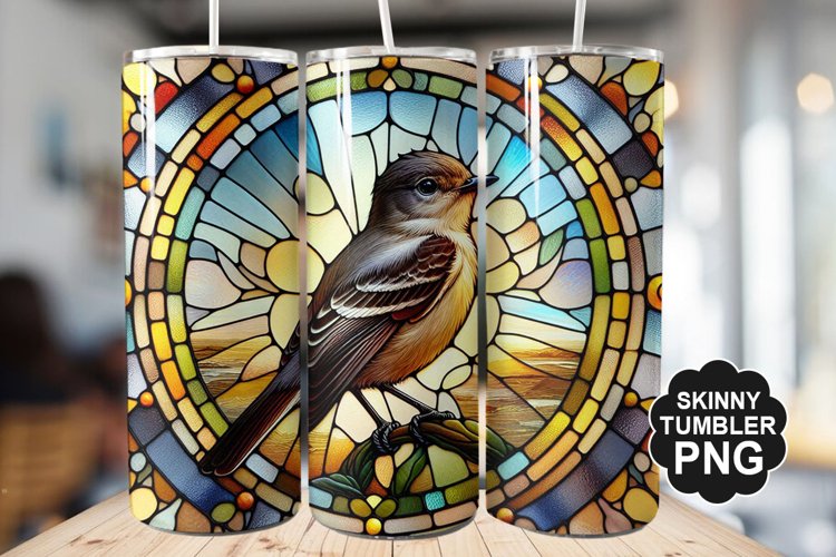 Eastern Phoebe Single Bird Stained Glass - Tumble Design