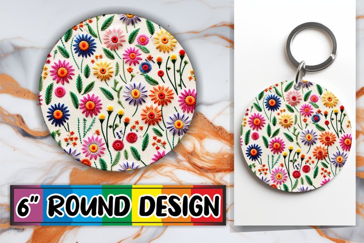 Floral Embroidery 3D Round Sublimation Pattern