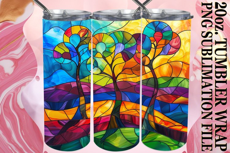 Colorful Stained Glass Tree Sublimation Design (4255926)
