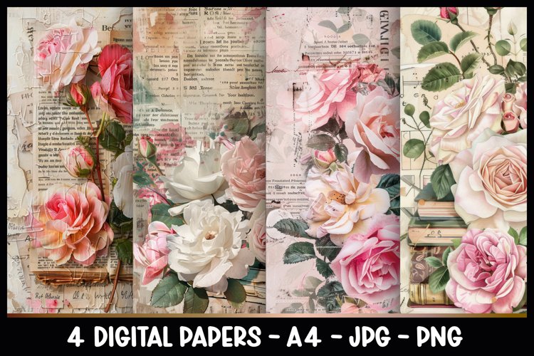 4 Vintage Floral Digital Papers I Junk Journal (3763740)