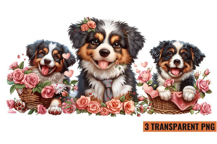 Watercolor Dog With Flowers Clipart Sublimation , PNG