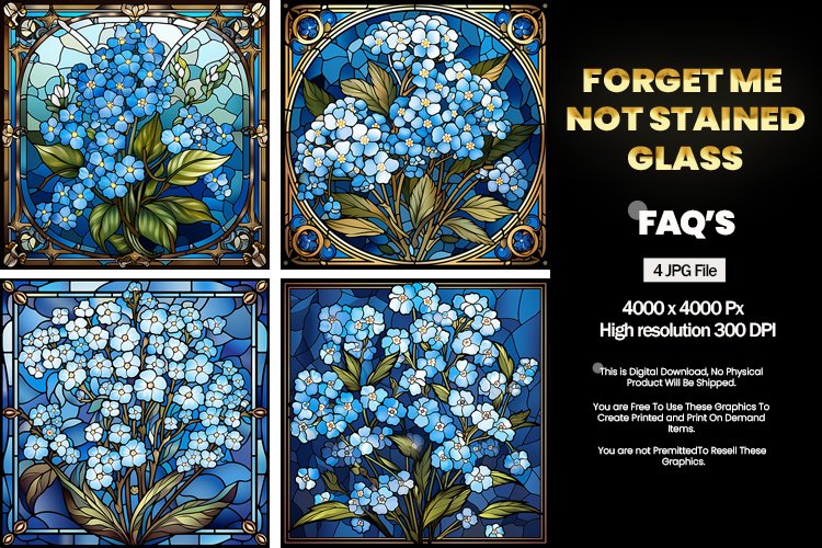 Stained Glass Forget Me Not Square Coaster - 04 (3007539)