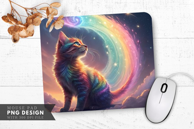 Magical Rainbow Cat Vortex Mouse Pad PNG Design