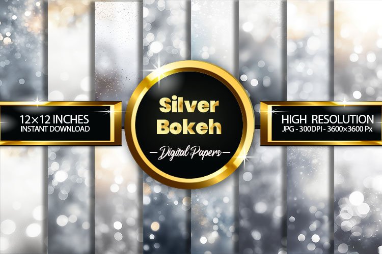 Silver Bokeh Pattern Digital Papers, Glitter Pattern