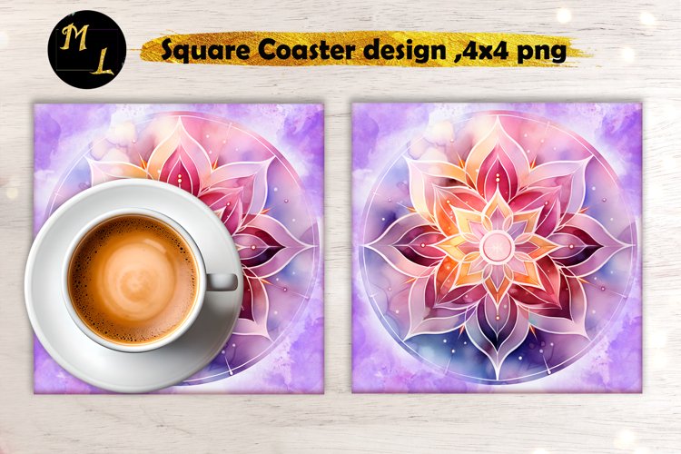 Watercolor Mandala Coaster design,Mandala Square (3016601)